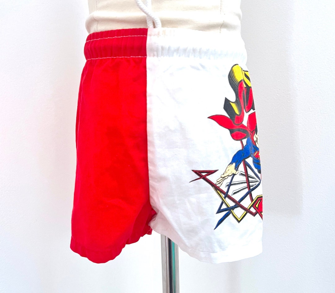 Superman Swim Trunks, Vintage Kids Red Colorblock Superman Lined Swim ...