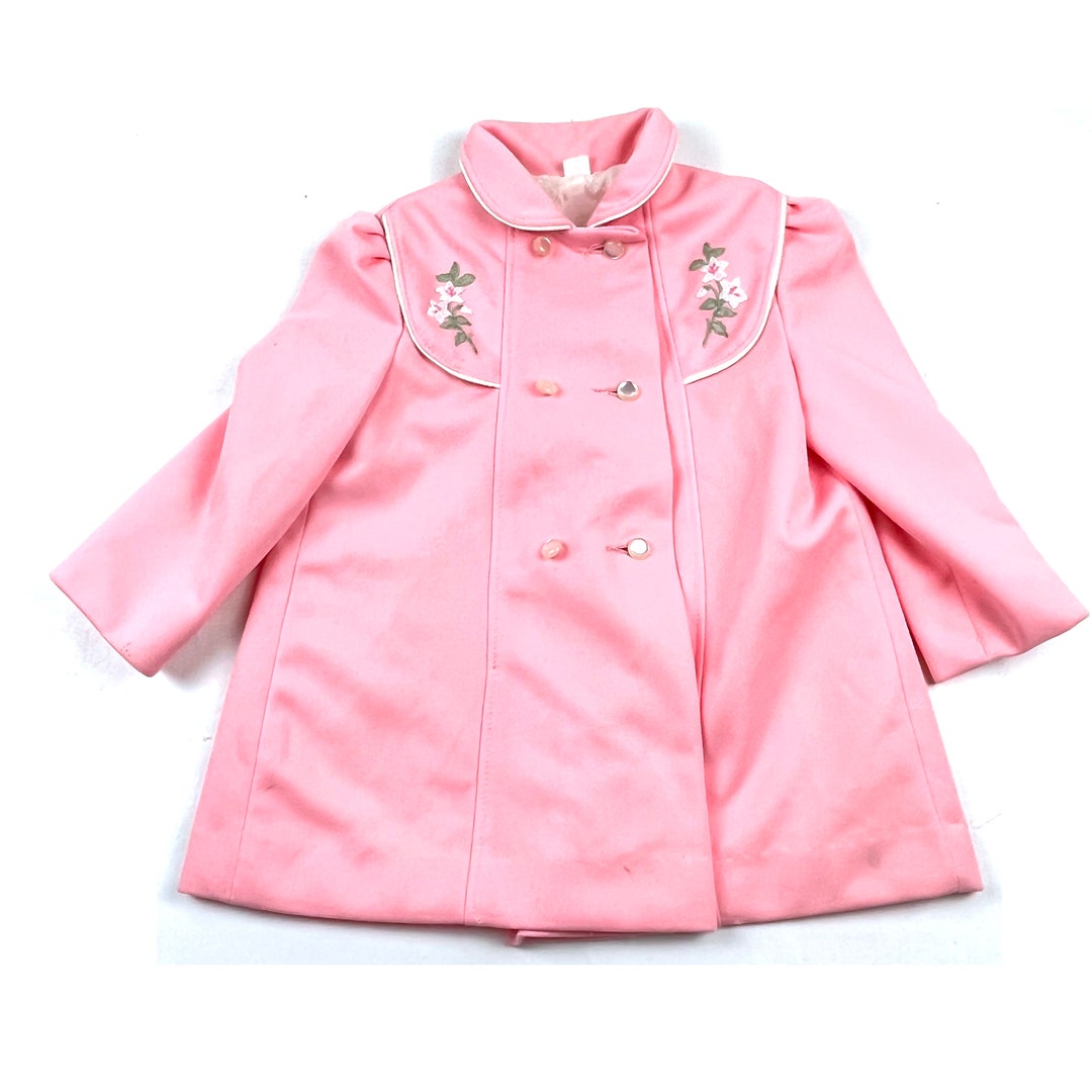 Vintage Girl's Pink Jacket, Pastel Pink Double Breasted Dress Coat ...