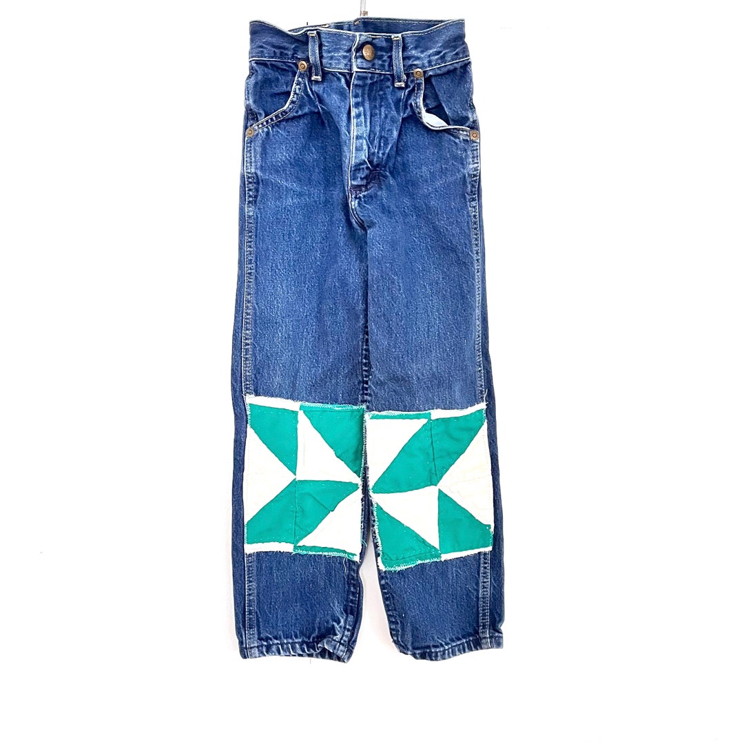 Vtg Lee Patchwork Knee Jeans, Kids Dark Indigo Wash Straight Leg Jeans ...