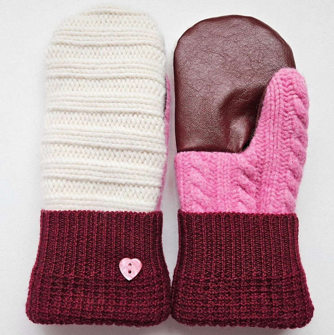 XS Cableknit Wool and Burgendy Leather Driving Mittens - Etsy