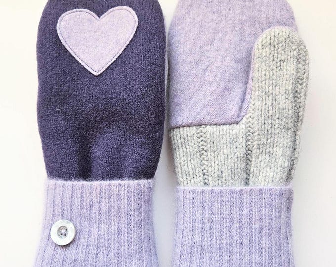 Women's Violet Purple Lambswool and Cashmere Sweater Mittens, Fleece ...