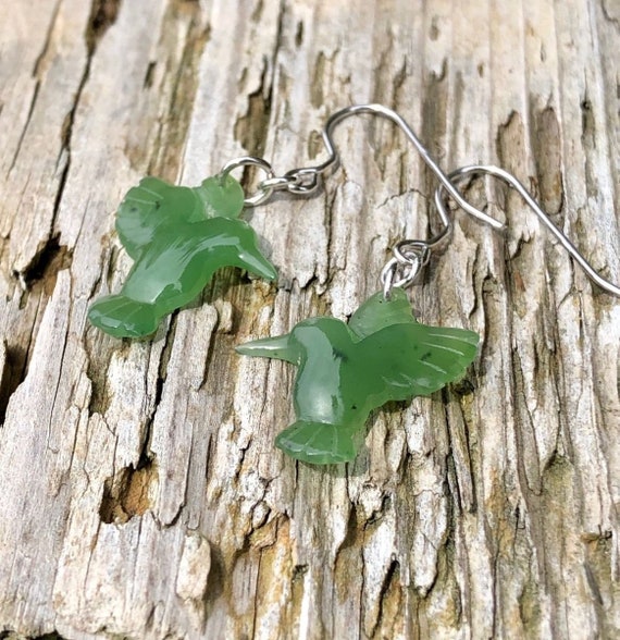 Canadian Nephrite Jade Humming Bird Earrings Jade Earrings | Etsy