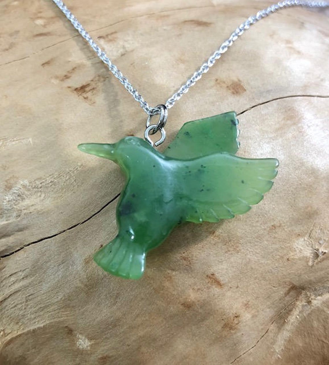 Canadian Nephrite Jade Hummingbird Pendant - Jade Necklace - Green Jade ...