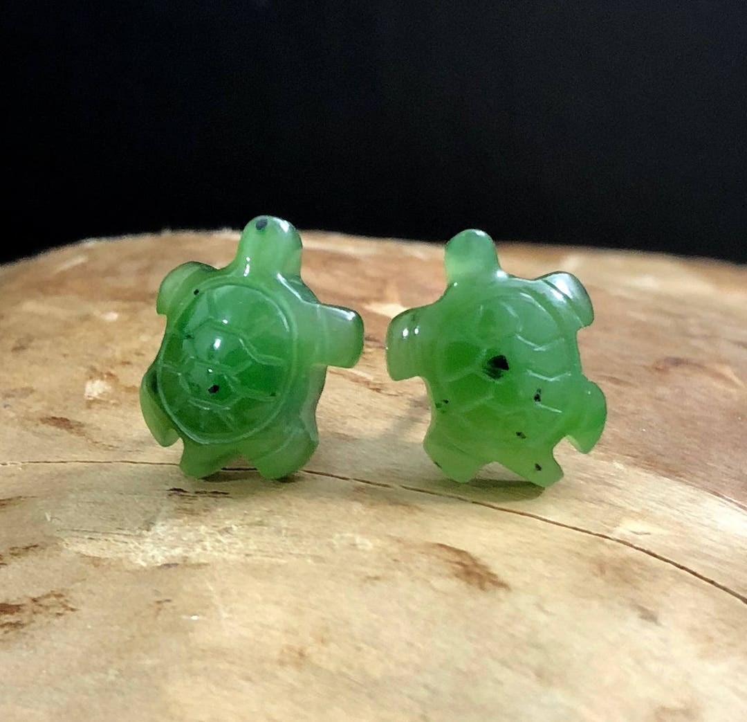Canadian Nephrite Jade Turtle Stud Earrings - Green Jade - Natural Jade ...
