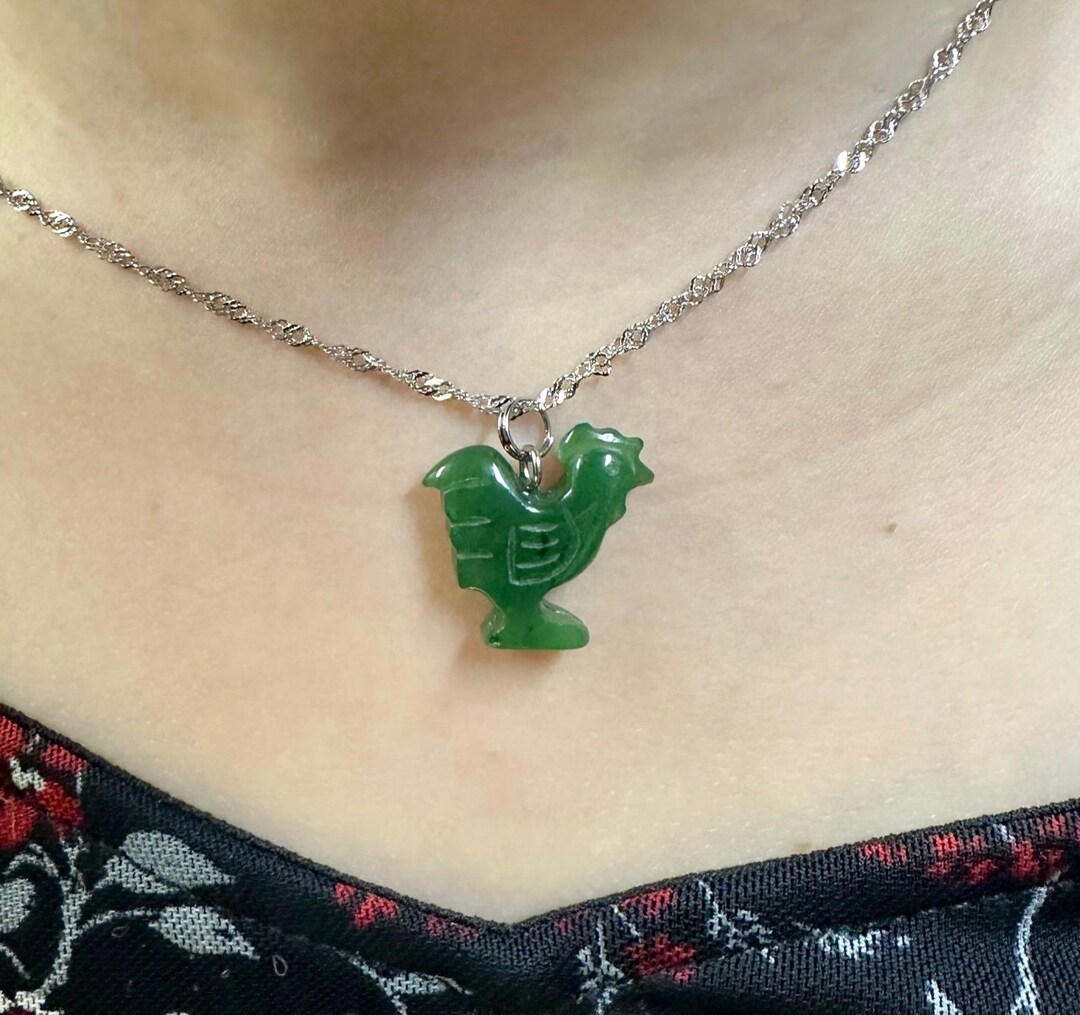 Canadian Nephrite Jade Rooster Charm Necklace - Authentic Jade- Green ...