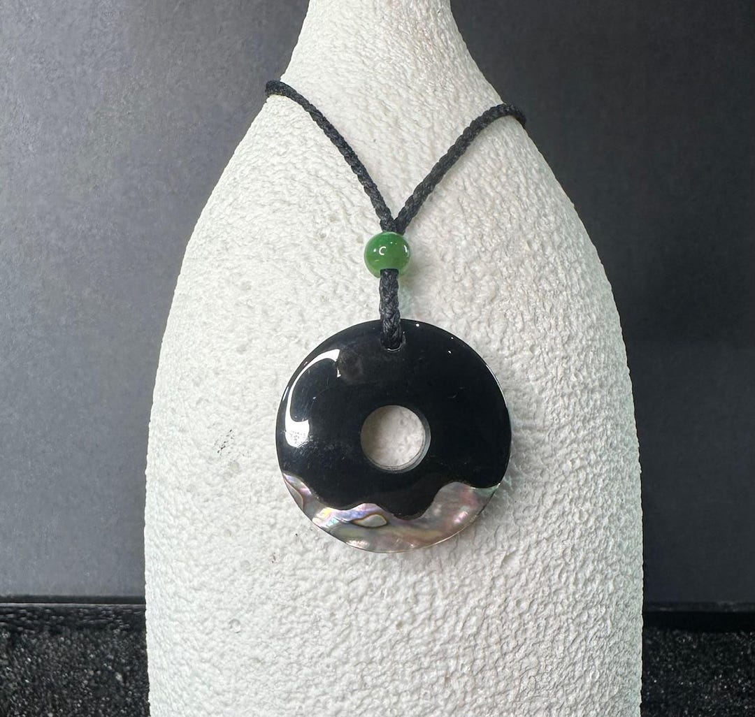 Australian Black Nephrite Jade Pendant With Abalone - Black Jade - Jade ...