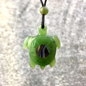 Jade Turtle and Abalone Pendant - Jade Necklace - Turtle - Green Jade ...