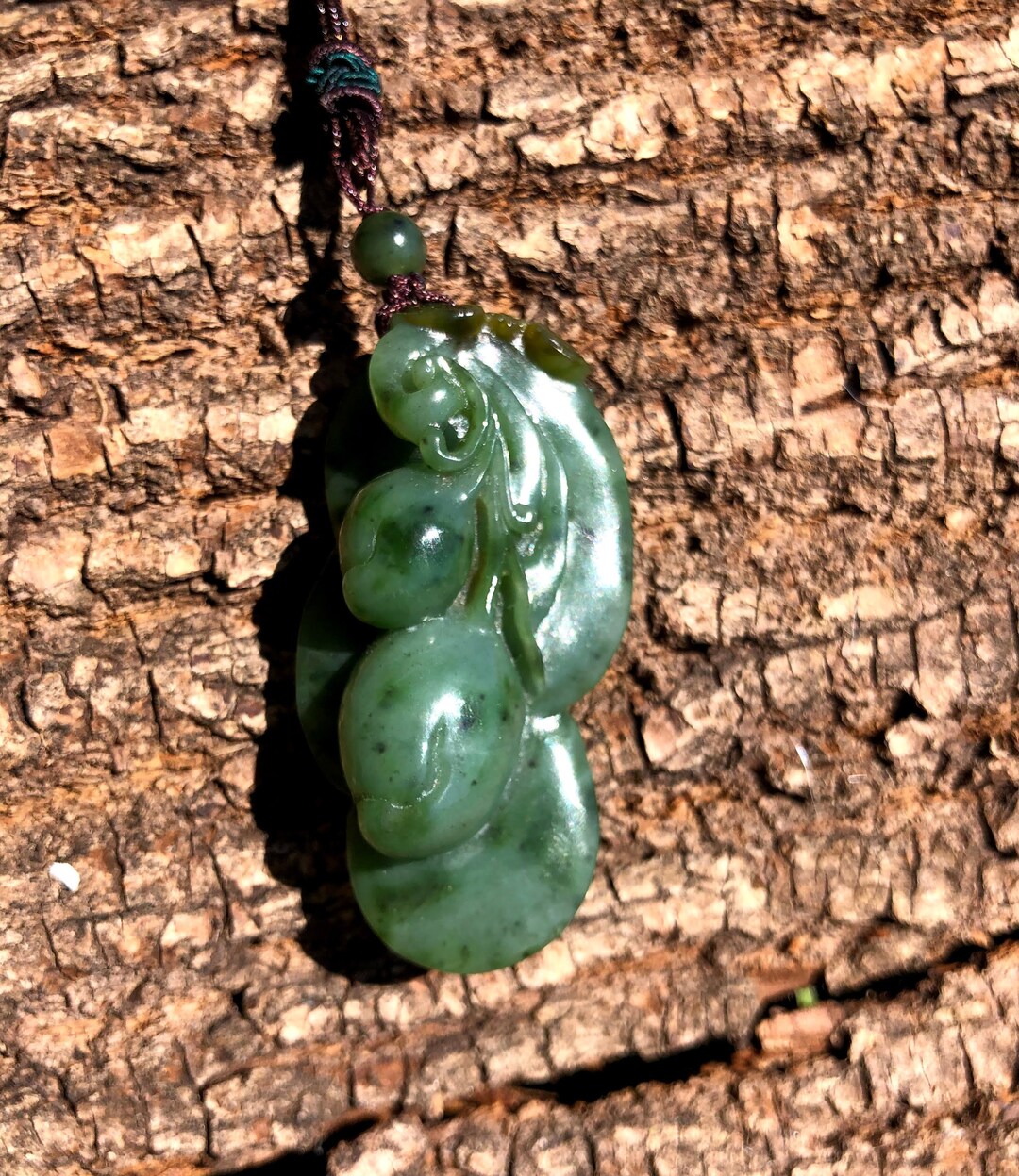 Canadian Jade Fruit Blossom and Bat Pendant 2 - Etsy
