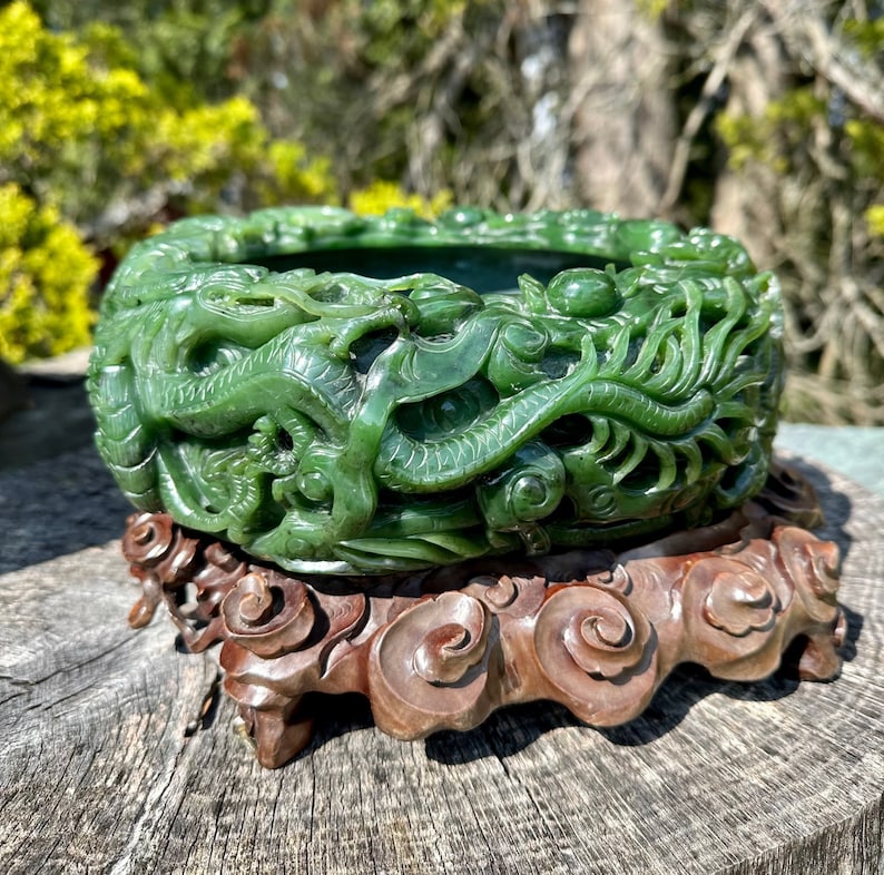 Intricate Canadian Nephrite Jade Dragon Bowl Carving One of - Etsy