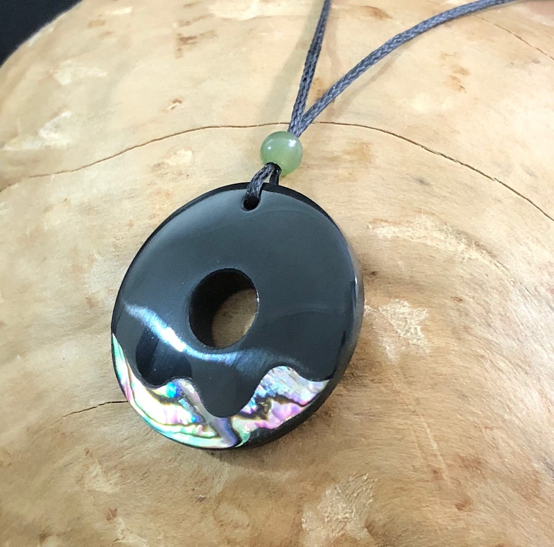 Australian Black Nephrite Jade Pendant With Abalone Black Jade Jade ...