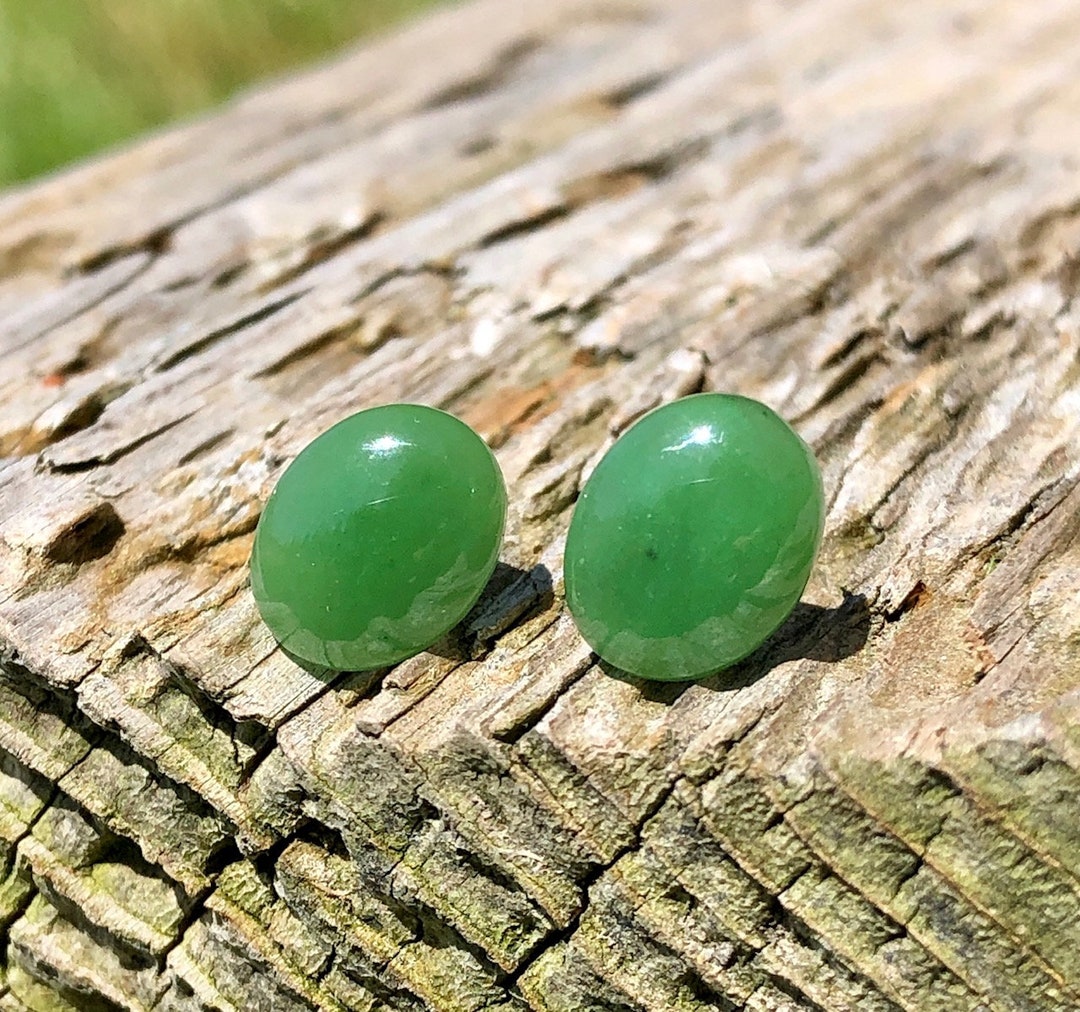 Canadian Jade With Silver Posts Oval Stud Earrings -8*10mm - Etsy