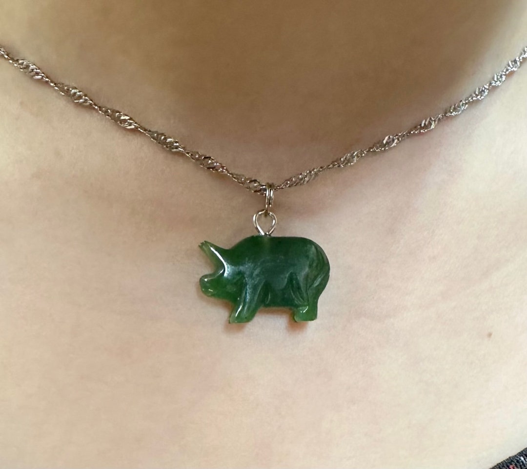 Canadian Nephrite Jade Pig Charm Necklace - Pigs - Green Jade - Jade ...