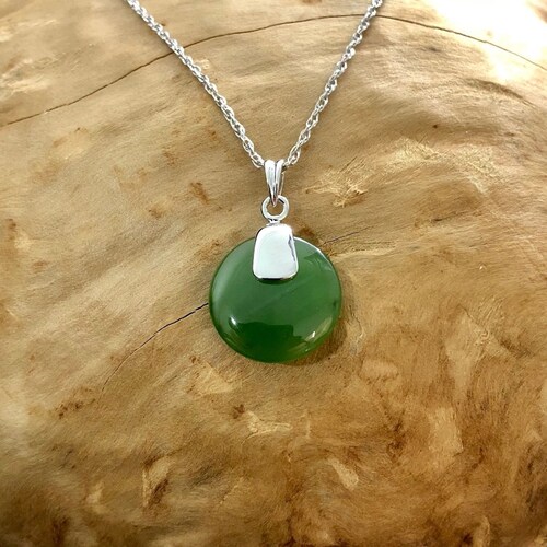 Simple Green Jade Pendant Necklace Sterling Silver Choker - Etsy