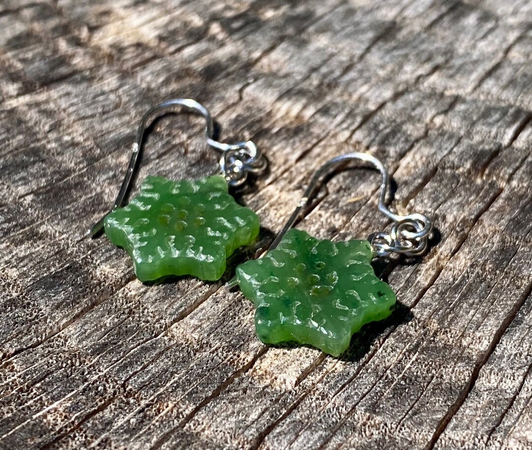 Canadian Nephrite Jade Snowflake Earrings Green Jade Natural Jade ...