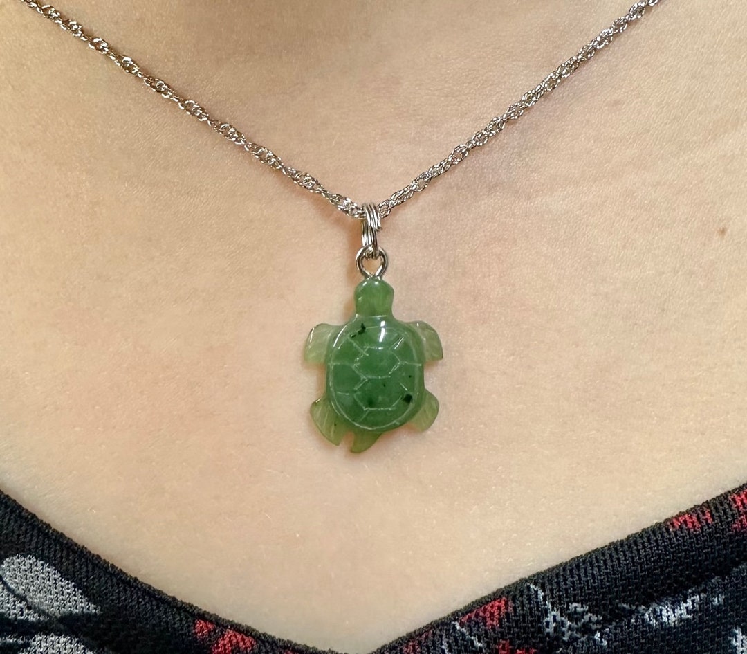 Canadian Nephrite Jade Turtle Charm Necklace - Turtles - Green Jade ...