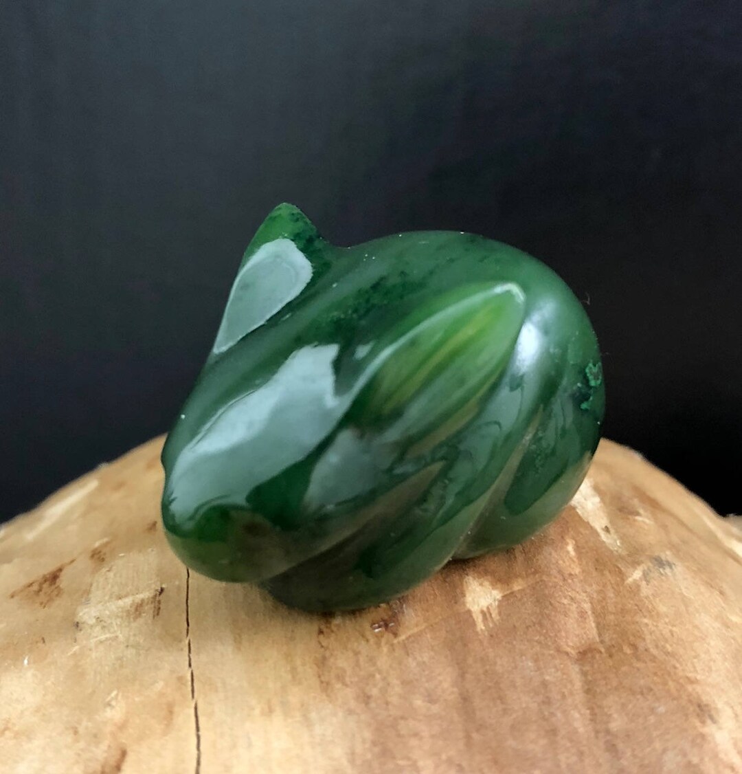 Canadian Nephrite Jade Rabbit Crouching Carving - Jade Figurine ...