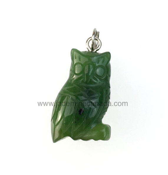 Jade Owl Charm 17mm Green Jade Carving Jade Carving