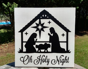 Oh Holy Night, Nativity Scene, Religious Sign, Christmas Decor, Holiday ...