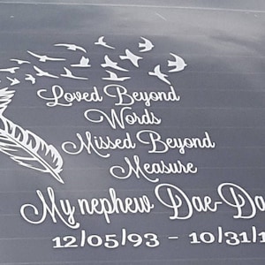 Loved Beyond Words, Missed Beyond Measure Car Decal, in Loving Memory ...