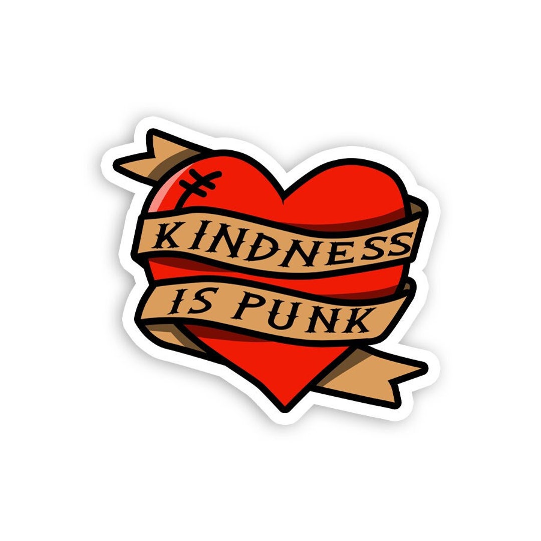 KINDNESS IS PUNK Ribbon Broken Heart Tattoo Design on Waterproof ...