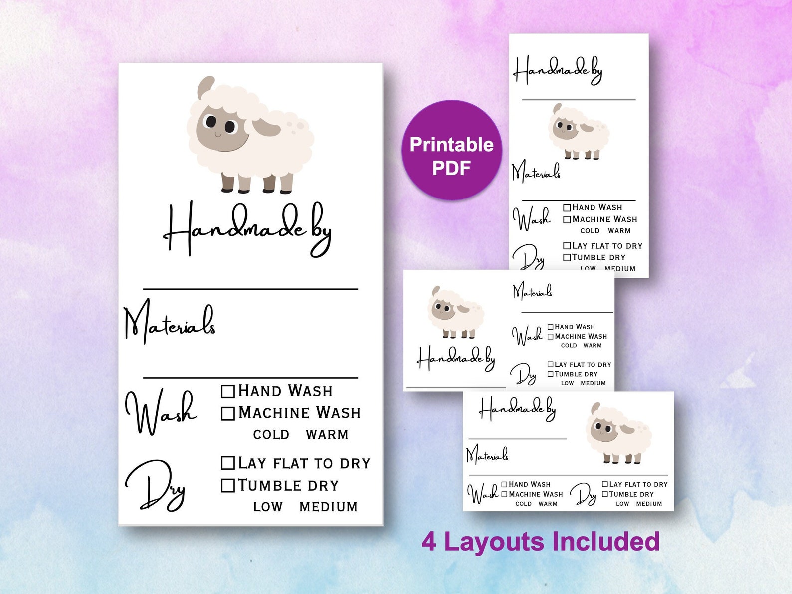 Handmade Printable Sheep Care Tags for Crochet and Knit, Printable Care ...