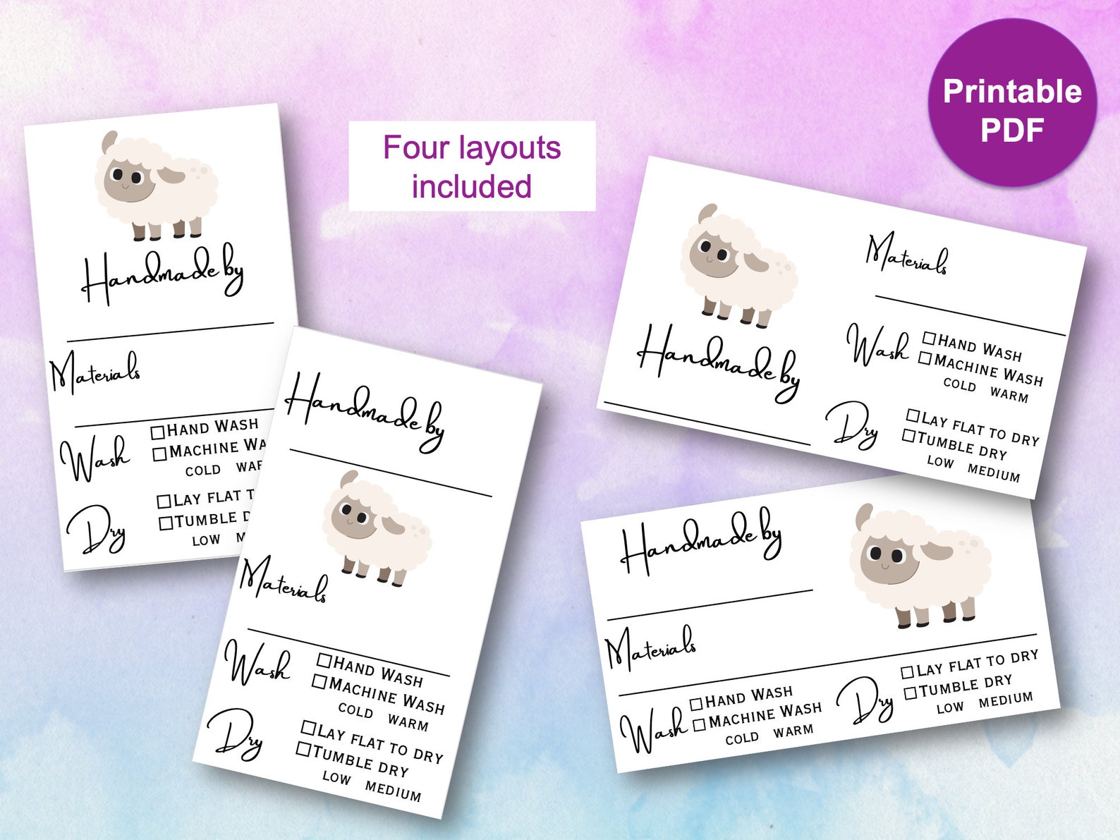 Handmade Printable Sheep Care Tags for Crochet and Knit, Printable Care ...