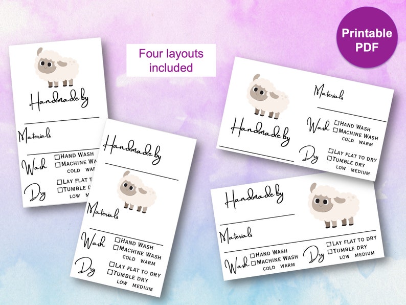 Handmade Printable Sheep Care Tags for Crochet and Knit, Printable Care ...