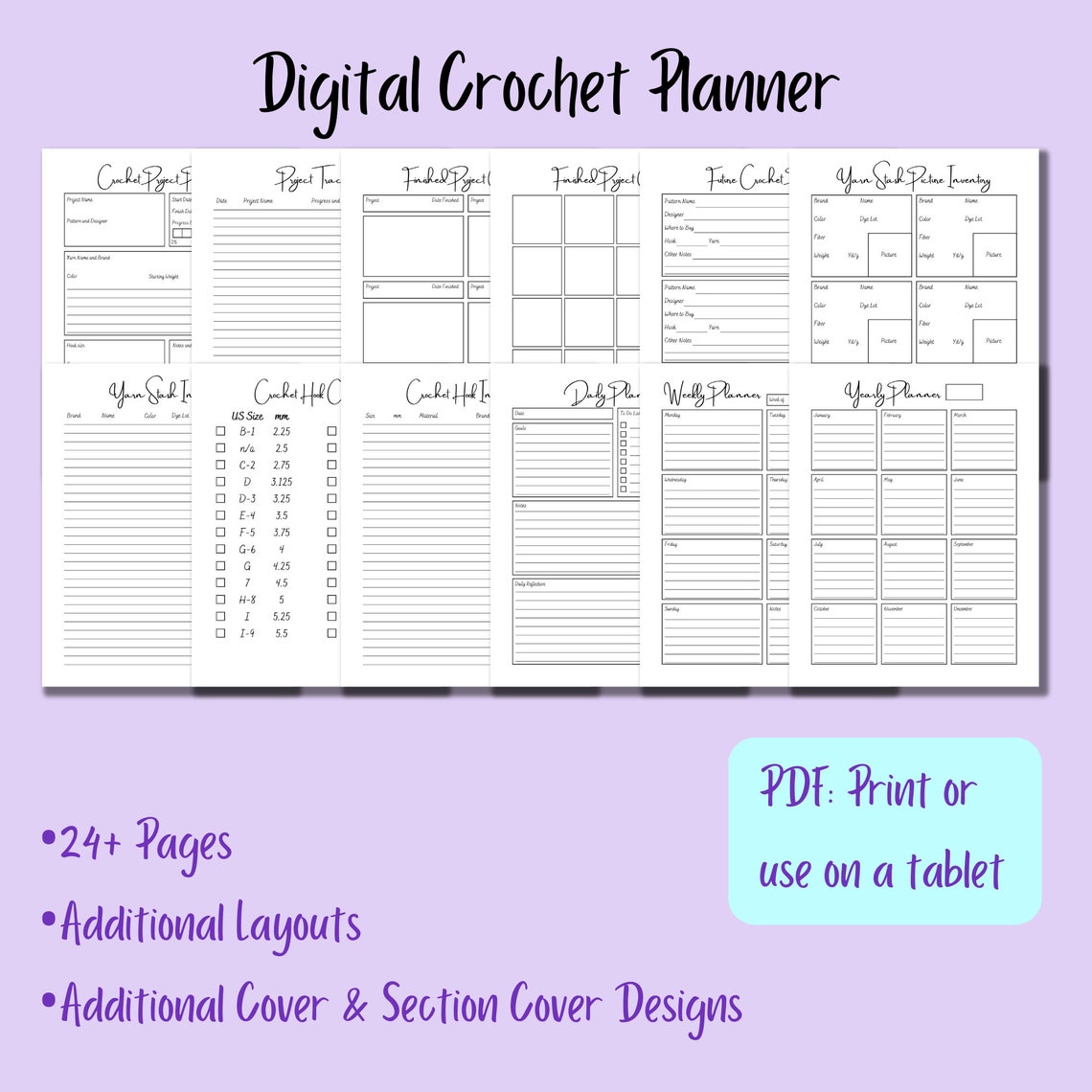 Crochet Planner PDF, Crochet Journal, Printable Crochet Planner, Yarn ...