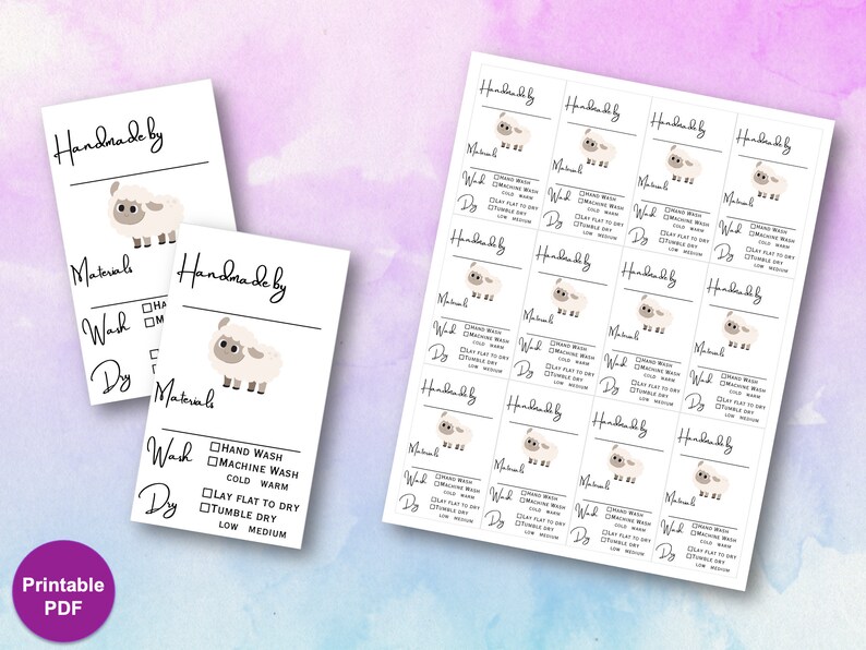 Handmade Printable Sheep Care Tags for Crochet and Knit, Printable Care ...