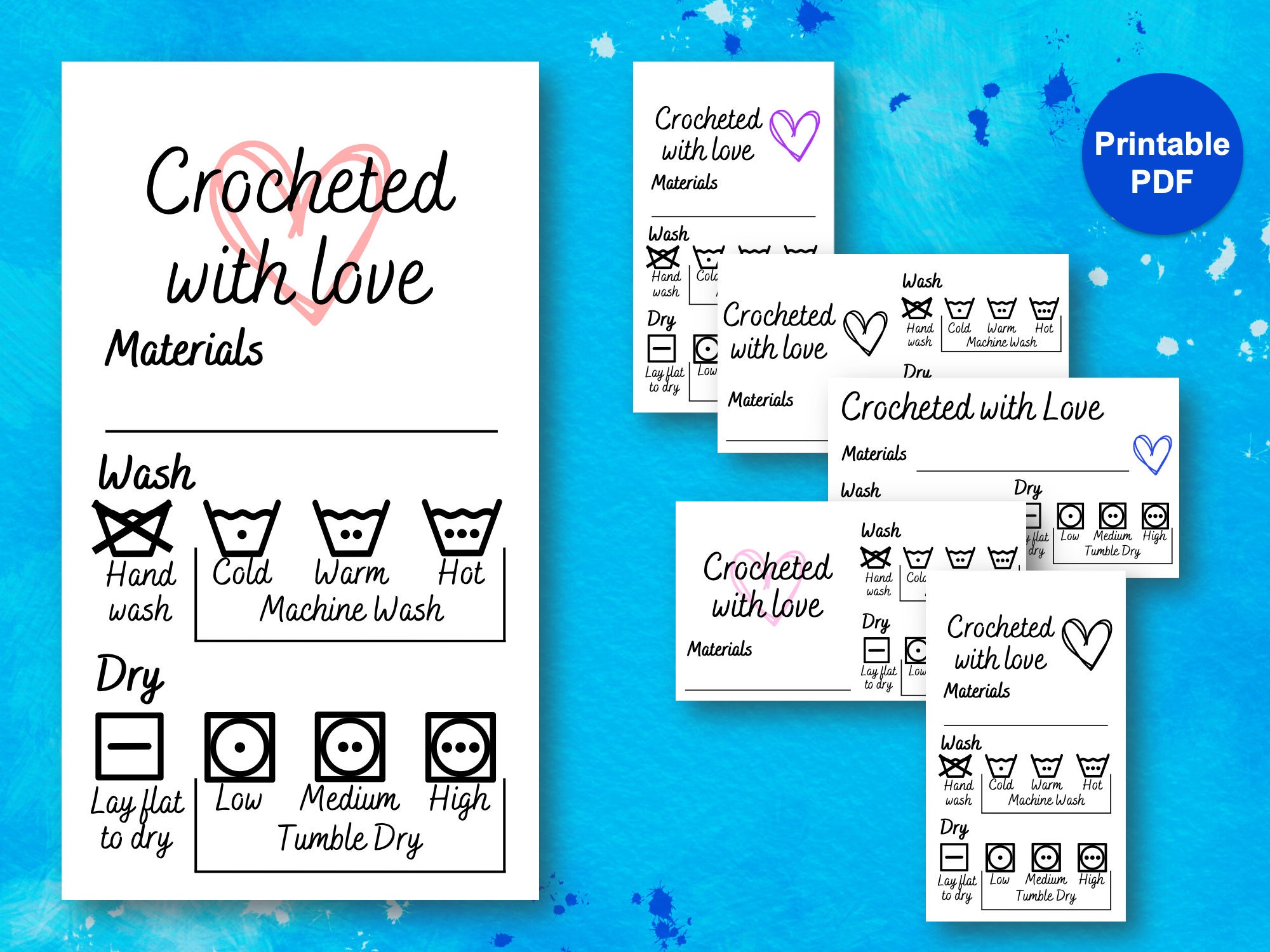 Crocheted With Love Printable Care Cards, Printable Crochet Care Labels ...