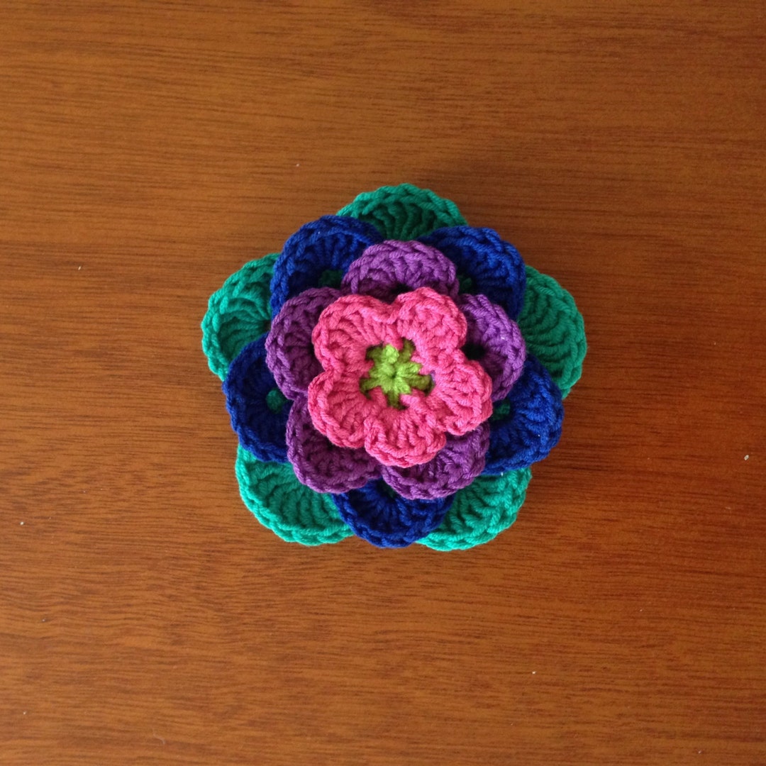 Crochet Flower Pattern / Tutorial: Four Layer Flower, Flower Appliqué ...