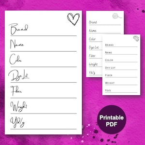 Printable Yarn Labels, Printable Yarn Cards, Yarn Information Tags for ...