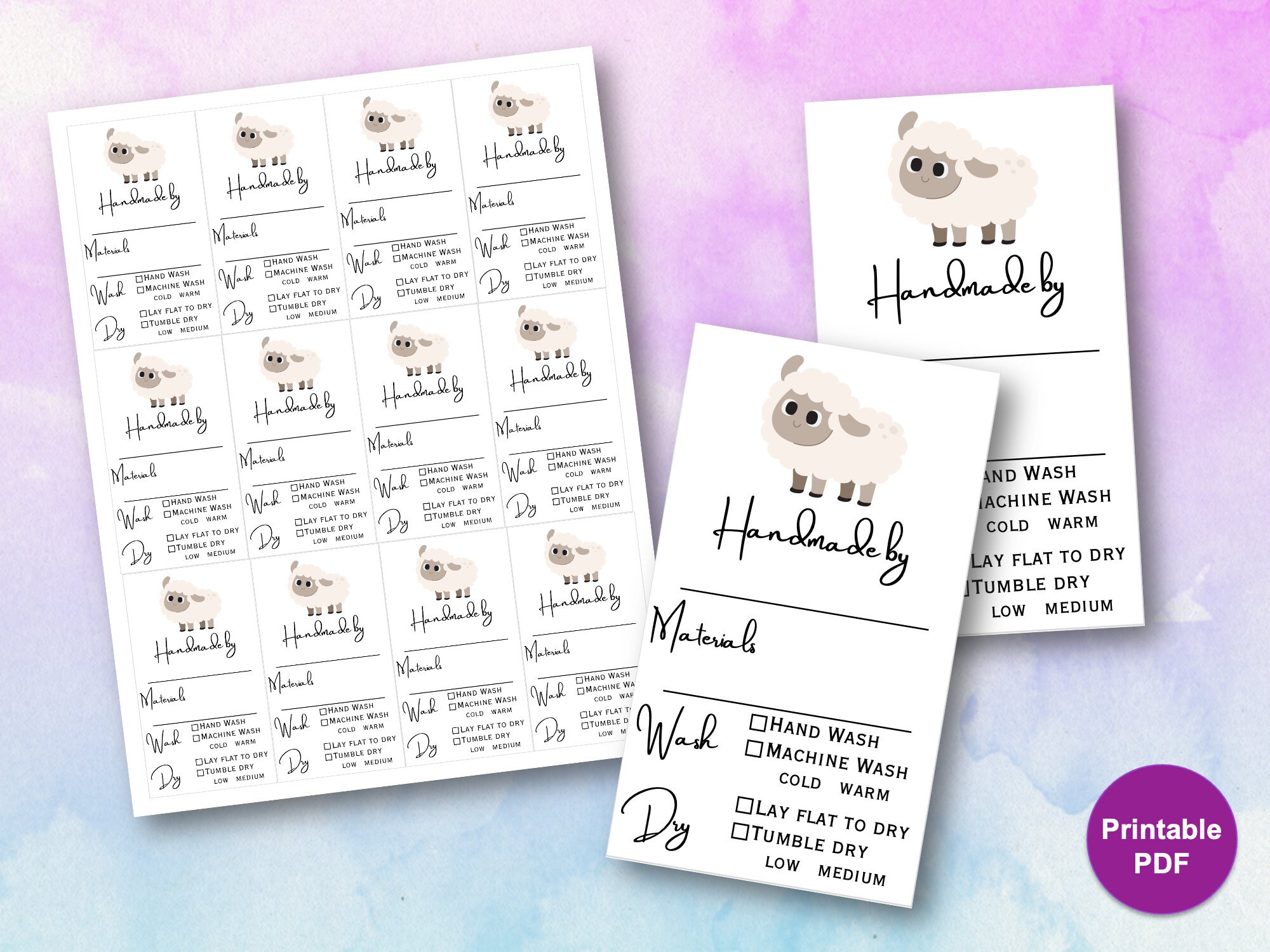 Handmade Printable Sheep Care Tags for Crochet and Knit - Etsy