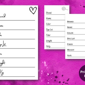 Printable Yarn Labels, Printable Yarn Cards, Yarn Information Tags for ...