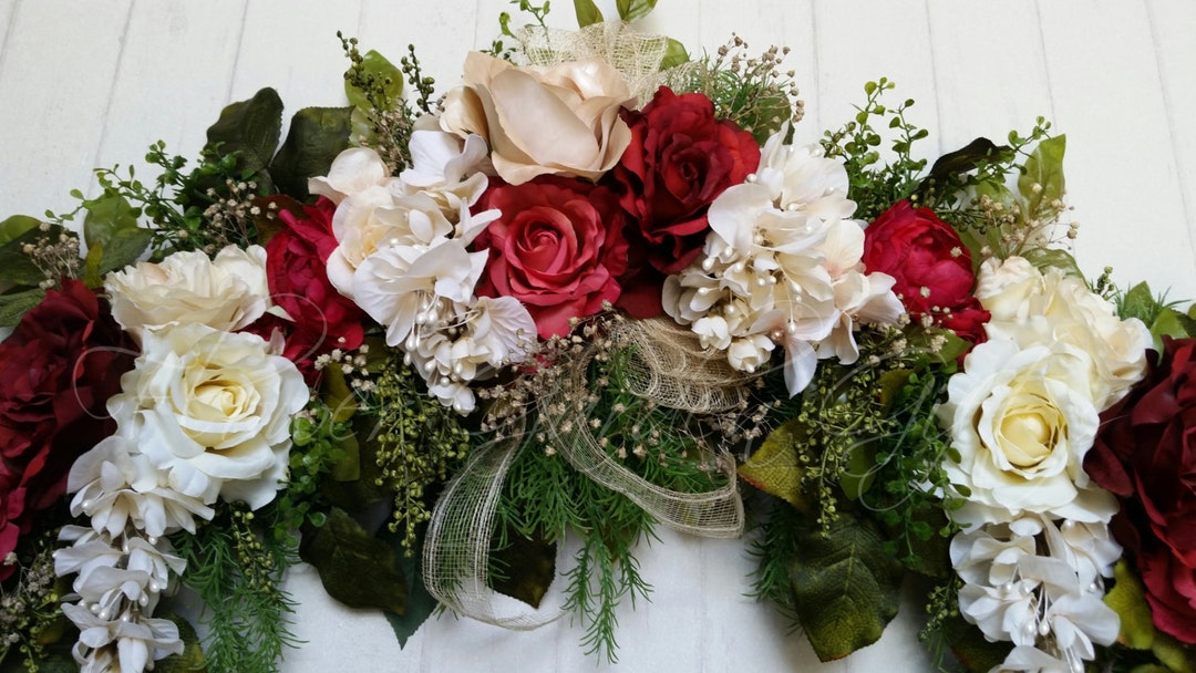 Burgundy Rose Swag Year Round Mantel Arrangement Swag for Above Door ...