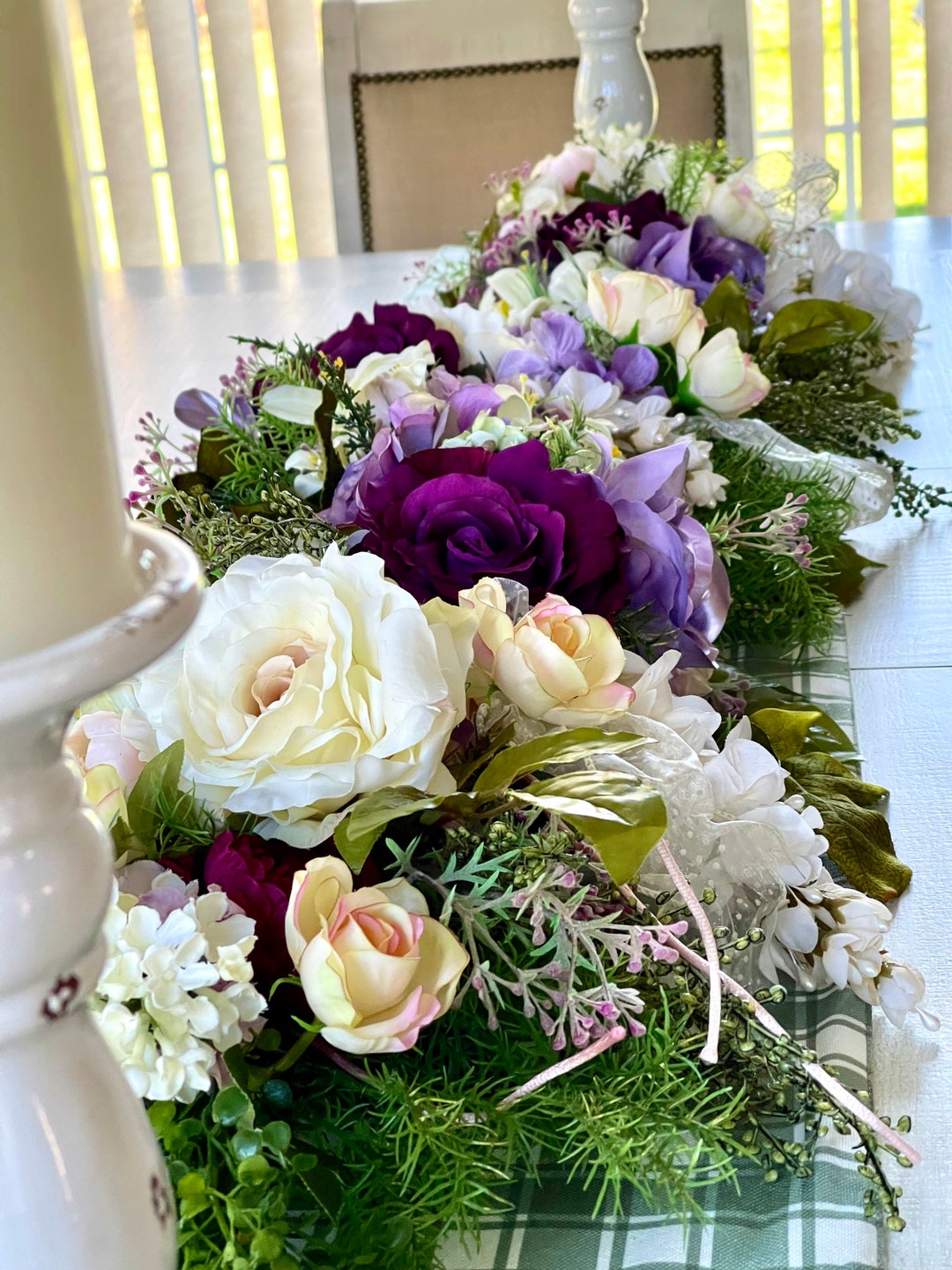 Purple and Ivory Arch Floral Swag, Rose Wedding Flowers, Purple Wall ...