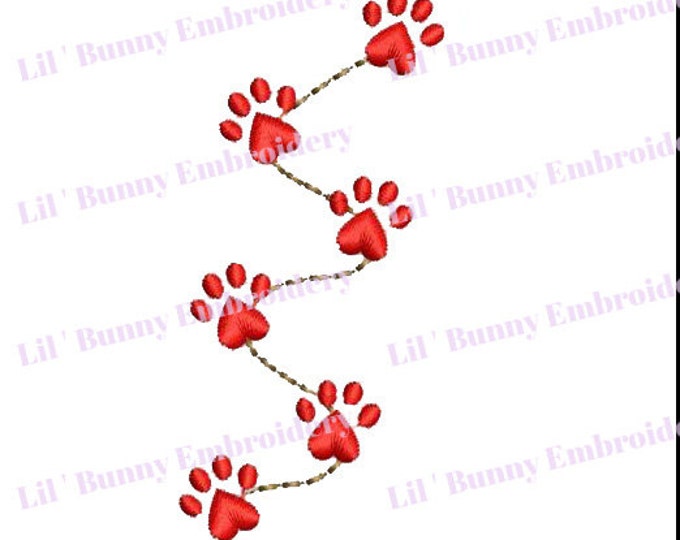 Filled Machine Embroidery Red Heart Dog Paw Prints Design Pattern ...