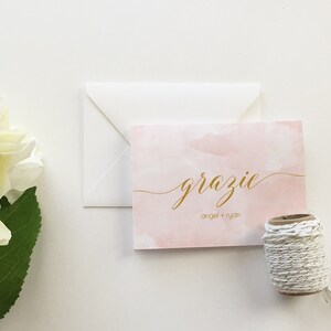Blush Pink Watercolor Grazie Cards (set of 10) - Personalized Thank You ...