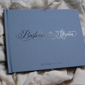 Wedding Guest Book Dusty Blue - Silver Foil Blue Wedding Guestbook ...