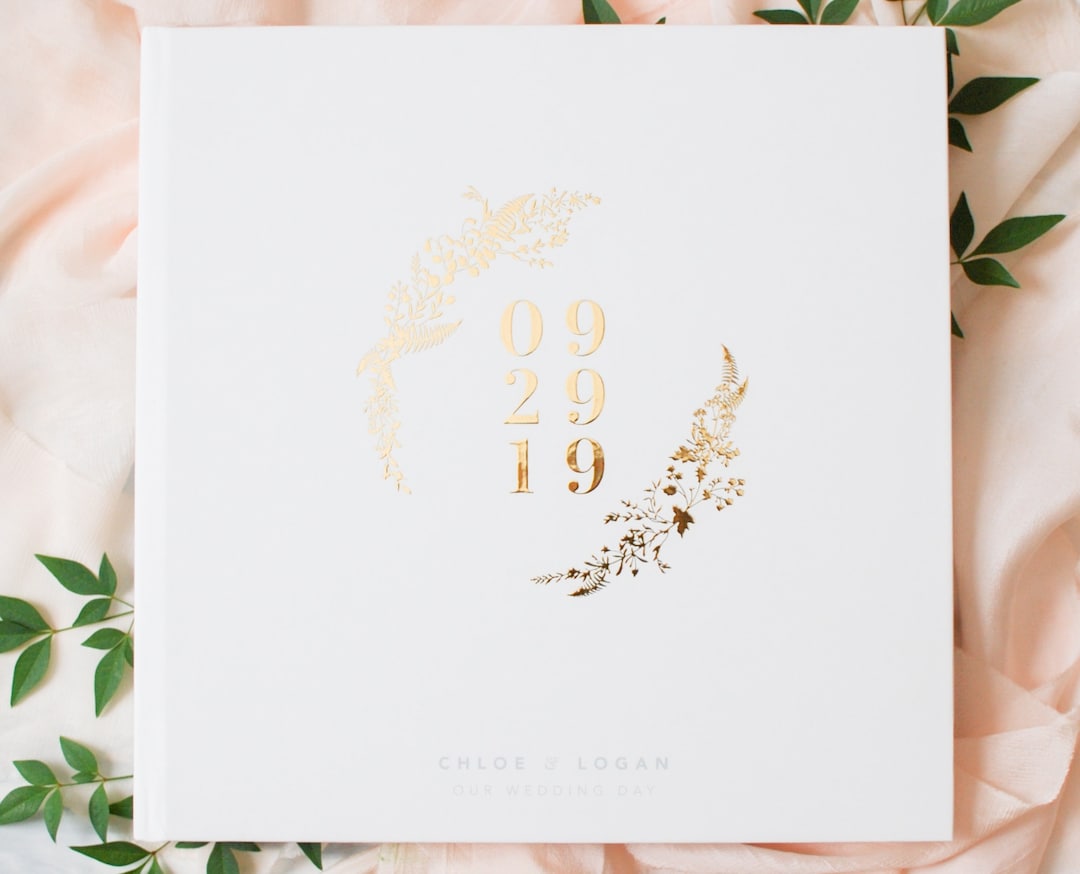 White and Gold Wedding Guest Book, Custom Guest Book, Personalized ...