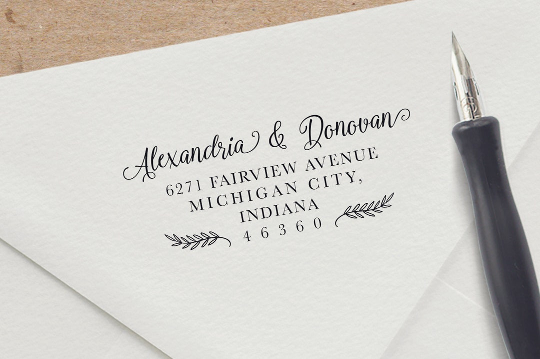 Modern Calligraphy Script Address Stamp, Romantic Wedding Invitation ...