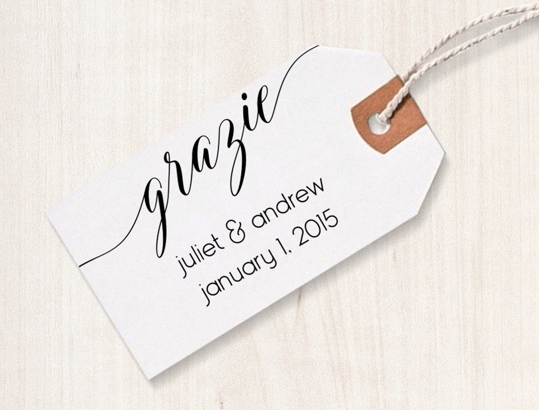 Grazie Rubber Stamp - Grazie Favor Stamp, DIY Wedding Stamp, Grazie ...