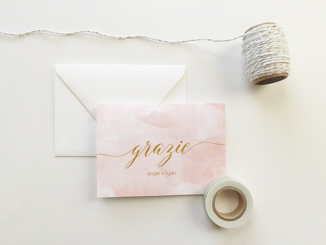 Blush Pink Watercolor Grazie Cards (set of 10) - Personalized Thank You ...
