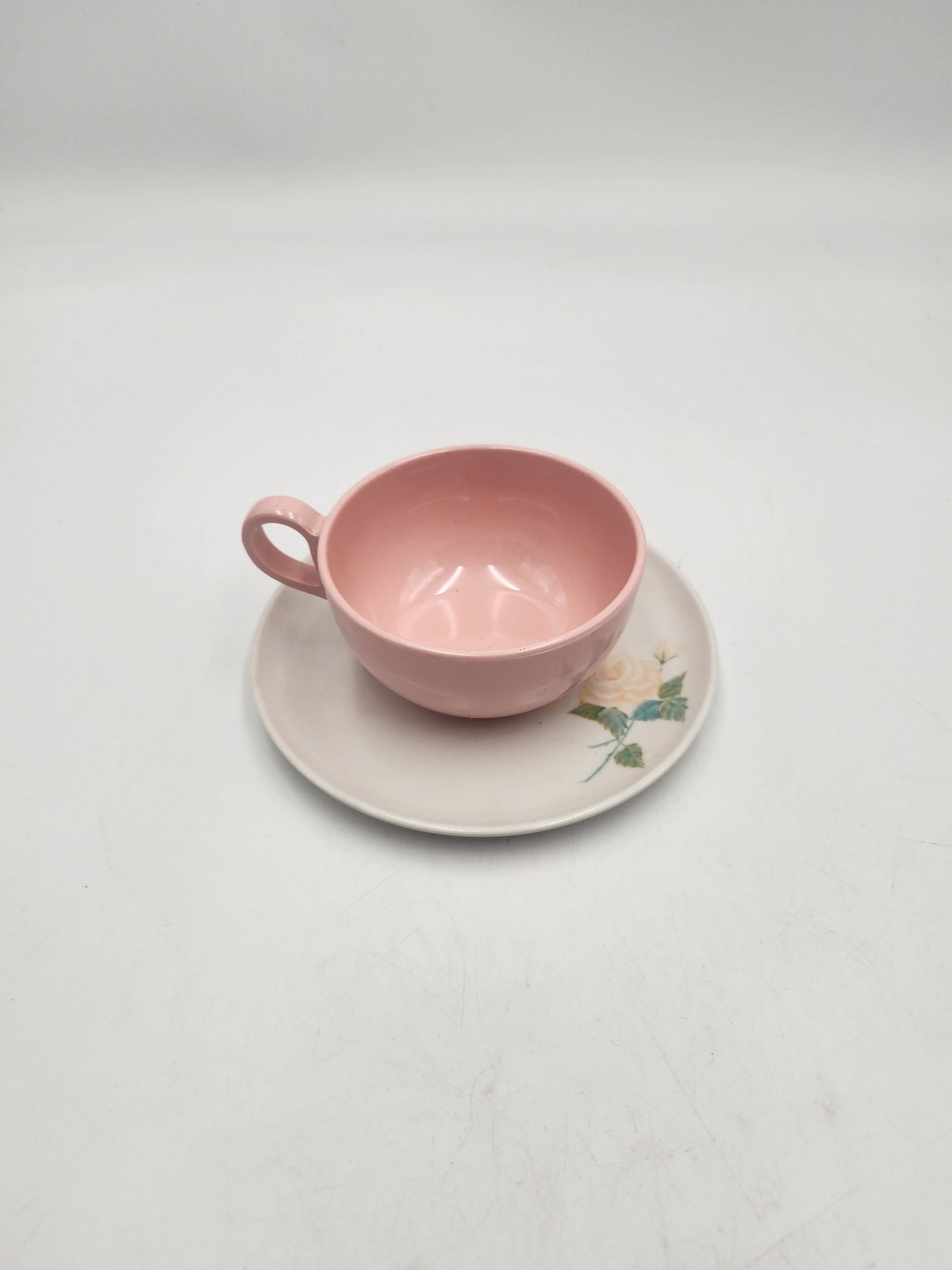 Pink Melmac Tea Cup Mid Century Modern Vintage With Rose Saucer - Etsy
