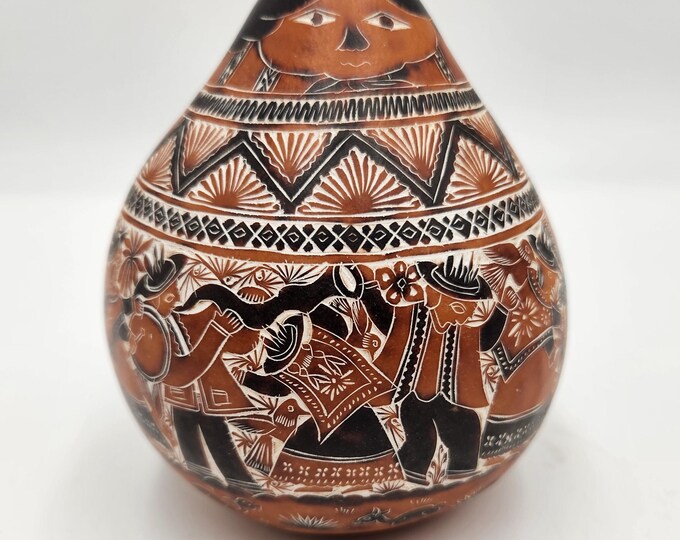 Hand Carved Peruvian Gourd Folk Art Vintage - Etsy