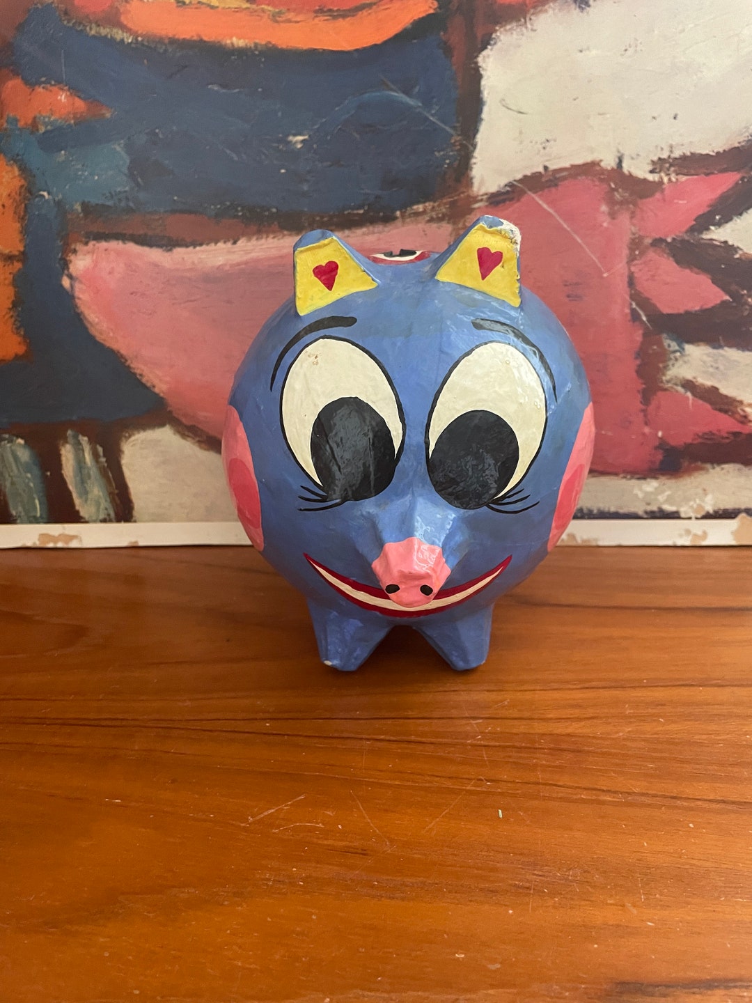 Mid Century Modern Paper Mache Blue Pig Bank - Etsy