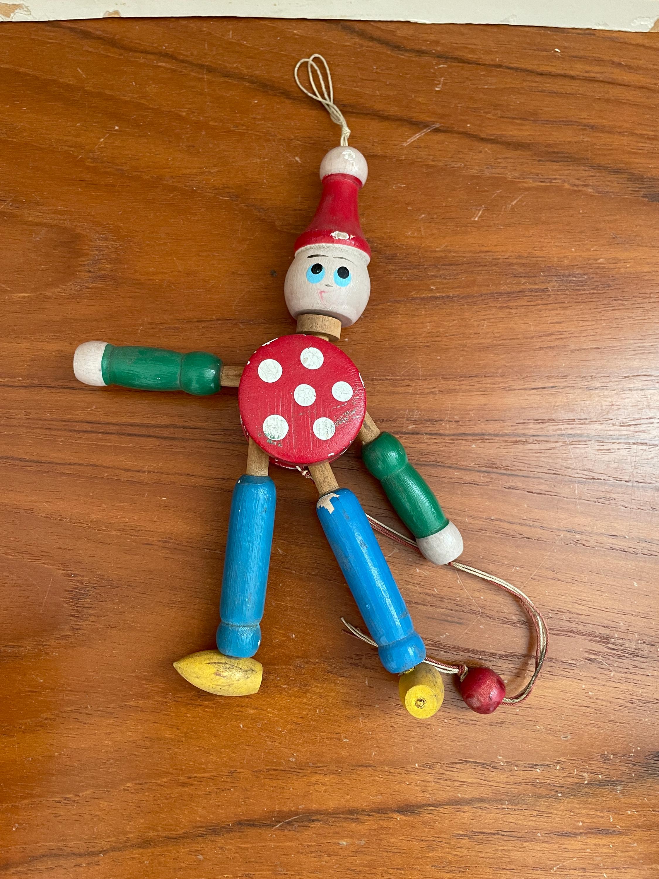 Vintage Colorful Wood String Clown Toy/decor - Etsy