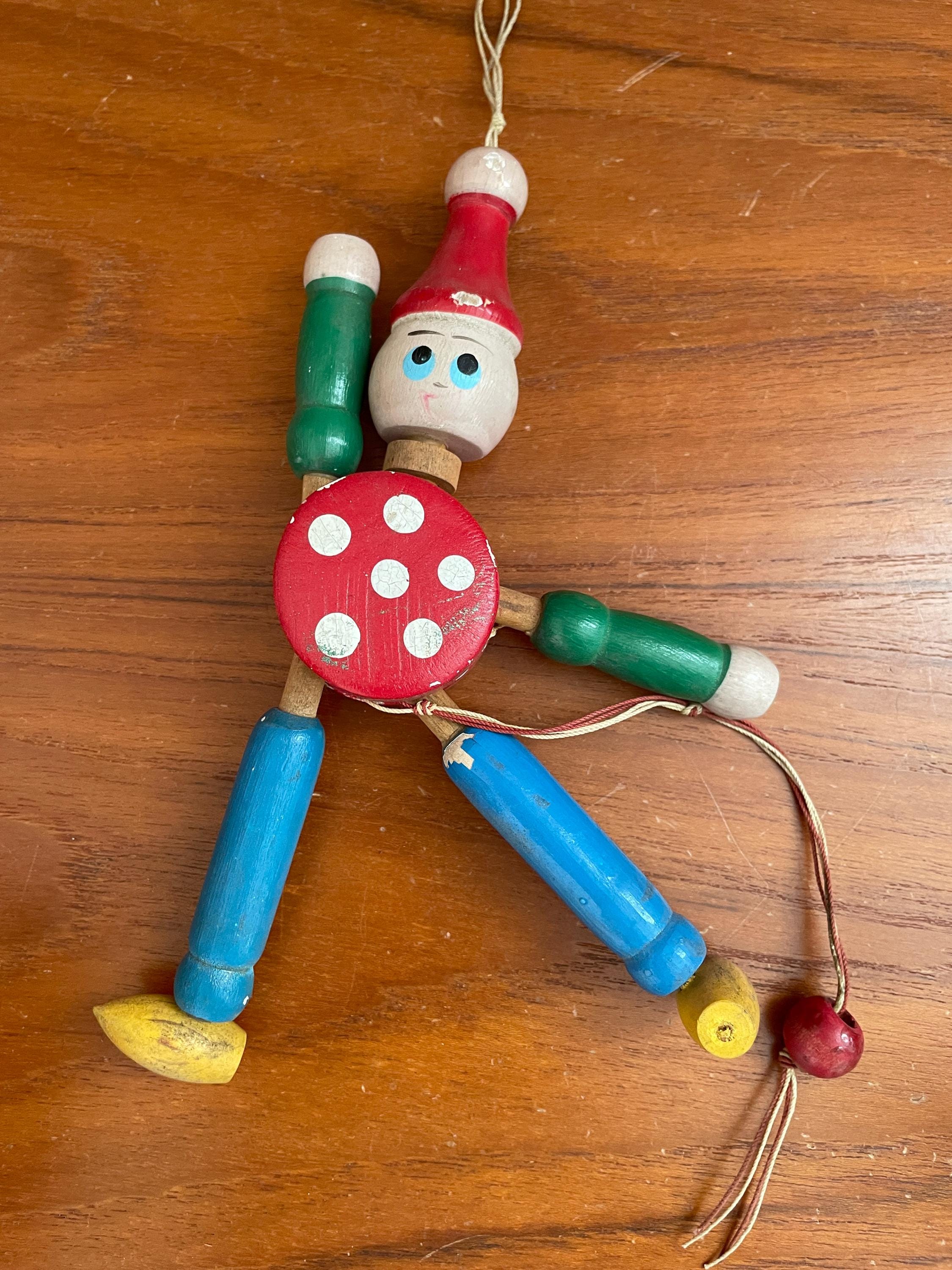 Vintage Colorful Wood String Clown Toy/decor - Etsy