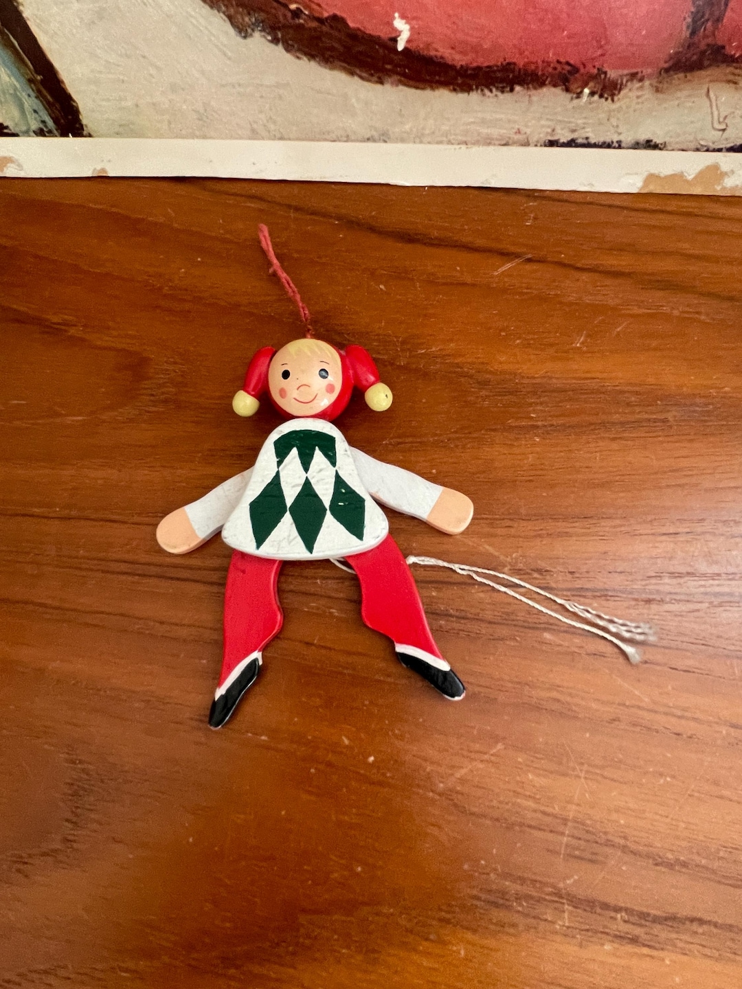 Small Vintage Sevi Wood Harlequin Pull String Toy - Etsy