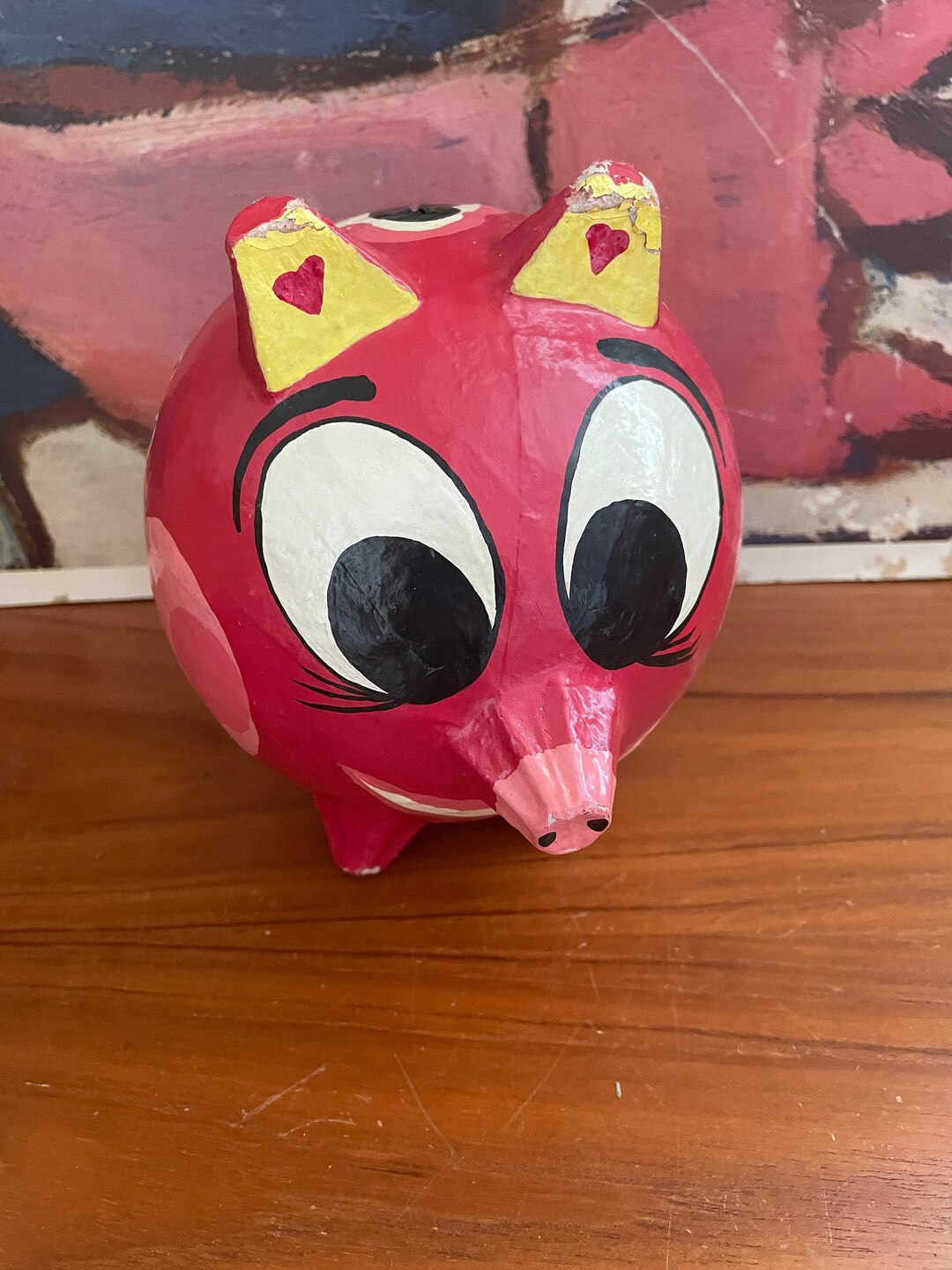 Mid Century Modern Paper Mache Red Pig Bank - Etsy